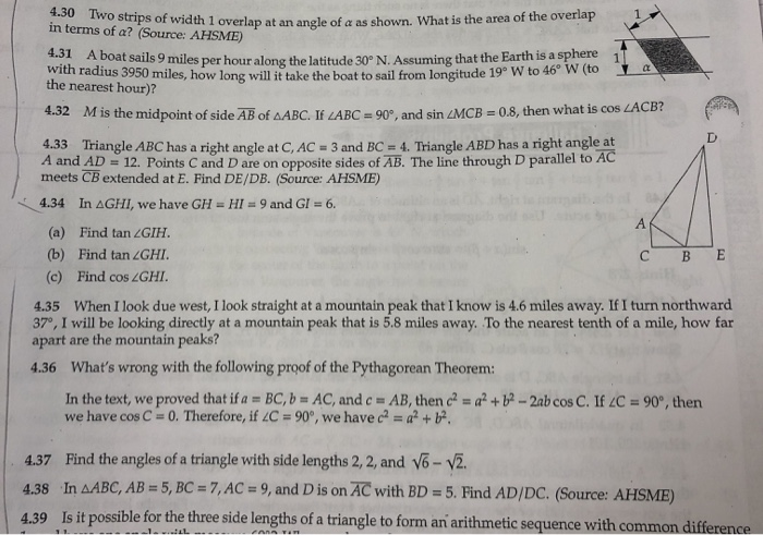 Solved SU Two strips of width 1 overlap at an angle of a as | Chegg.com