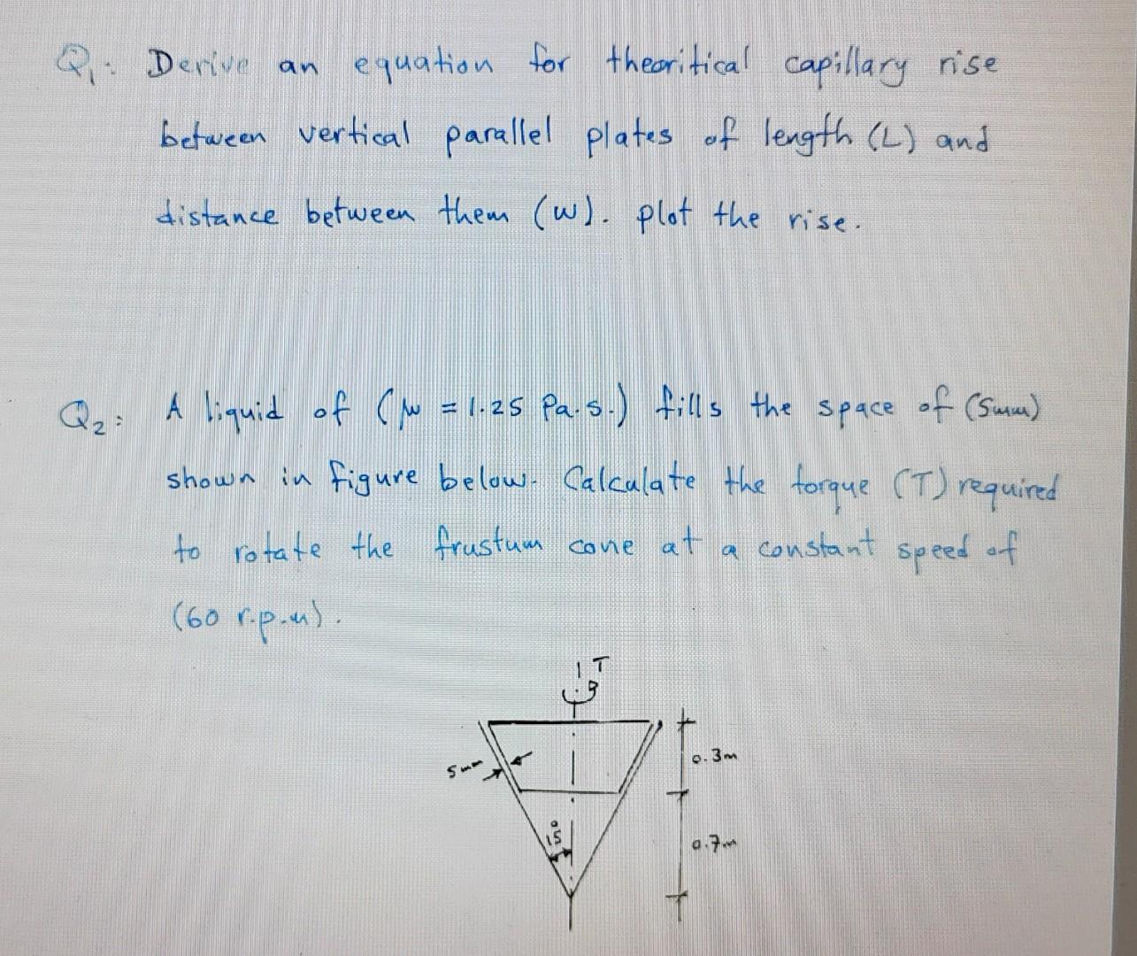 Solved Q. Derive an equation for theoritical capillary rise | Chegg.com