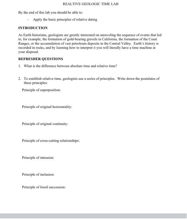 Solved REALTIVE GEOLOGIC TIME LAB By the end of this lab you | Chegg.com