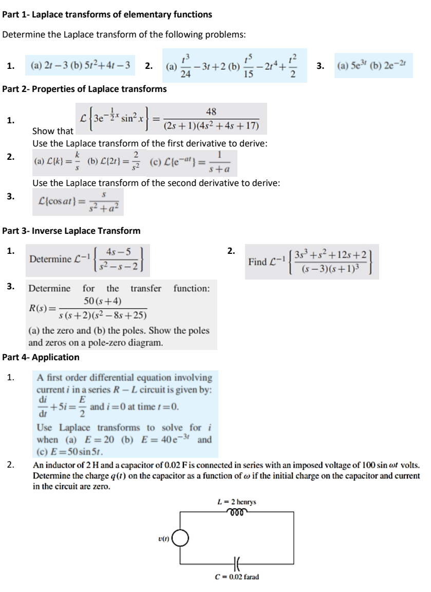 Solved Part 1- Laplace transforms of elementary functions | Chegg.com