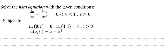 Solved Solve the heat equation with the given conditions: | Chegg.com