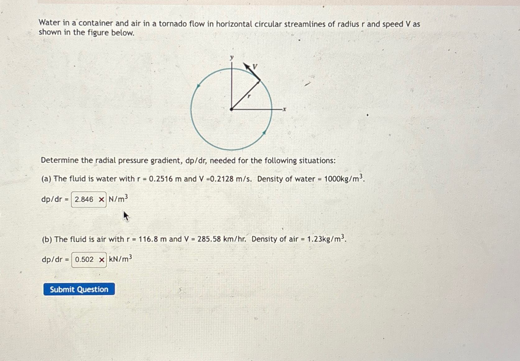 Solved Water in a container and air in a tornado flow in | Chegg.com