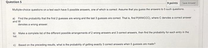 Solved Multiple-choice questions on a test each have 5 | Chegg.com