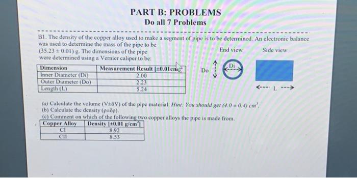 Solved B1. The density of the copper alloy used to make a | Chegg.com