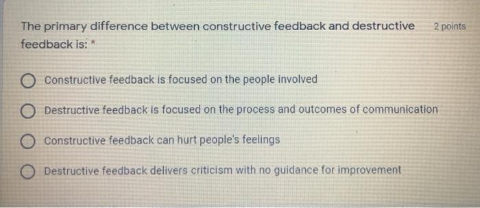 Solved 2 points The primary difference between constructive | Chegg.com