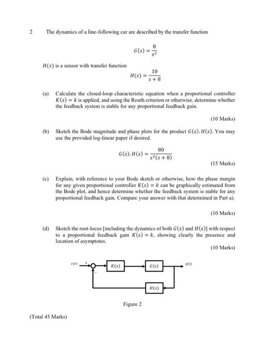 Solved 2 The dynamics of a line-following car are described | Chegg.com