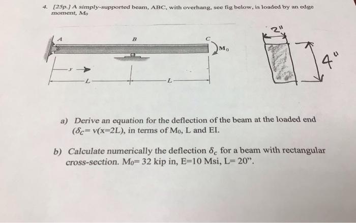 Solved 4. [25p.] A simply-supported beam, ABC, with | Chegg.com