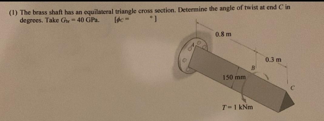 Solved (1) The brass shaft has an equilateral triangle cross | Chegg.com