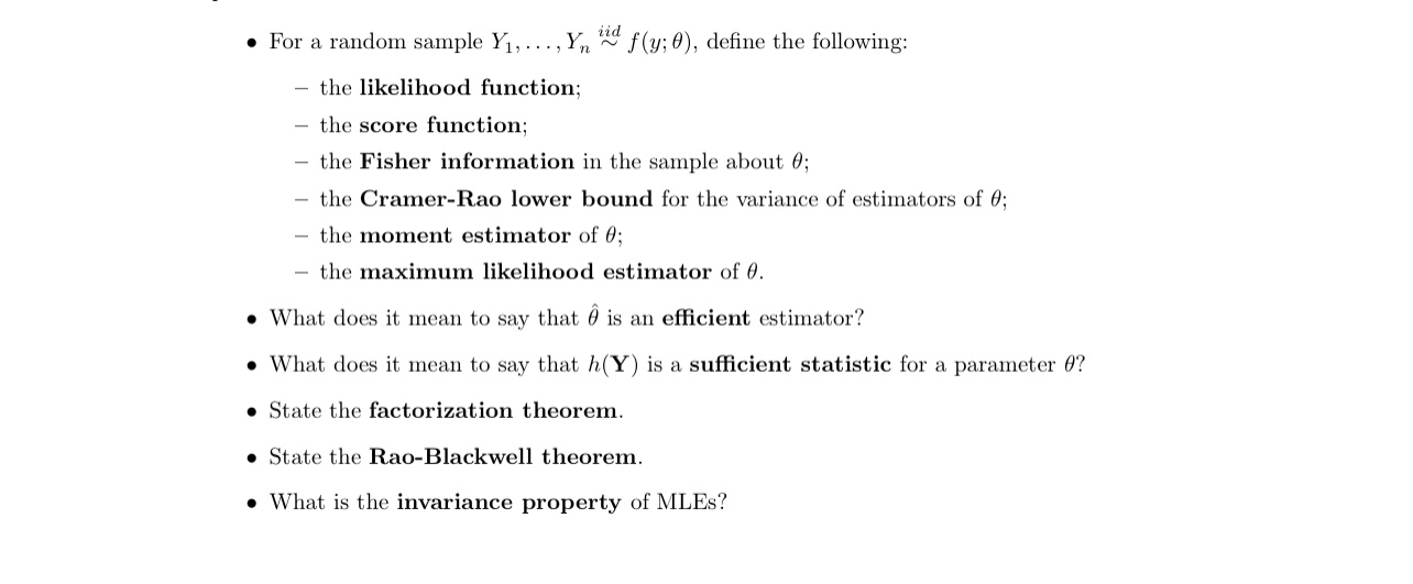 Solved For a random sample Y1,dots,Yn∼iidf(y;θ), ﻿define the | Chegg.com