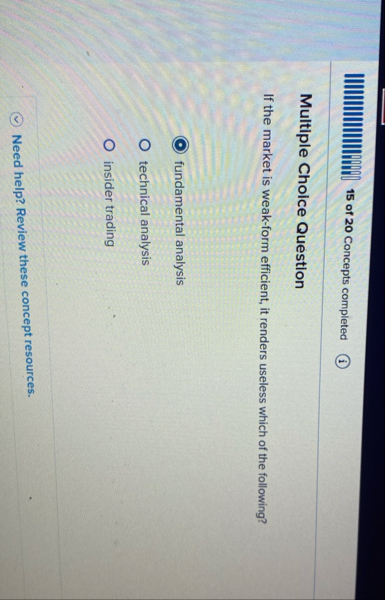 Solved 15 ﻿of 20 ﻿Concepts completedMultiple Choice | Chegg.com