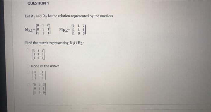 Solved QUESTION 1 Let R, and R2 be the relation represented | Chegg.com