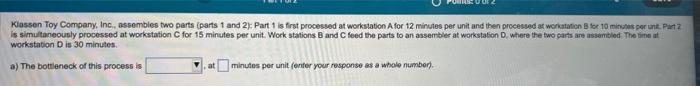 Solved Klassen Toy Company, Inc, assembles two parts (parts | Chegg.com