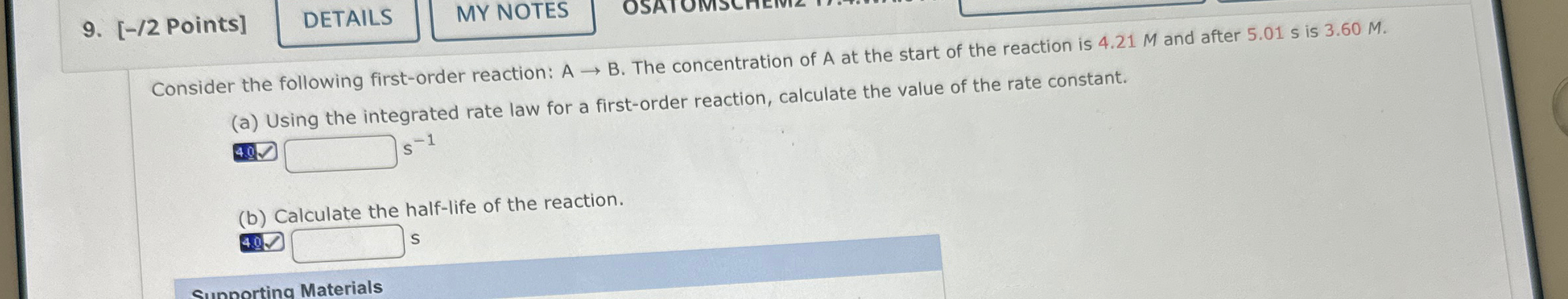 Solved Consider the following first-order reaction: A→B. | Chegg.com
