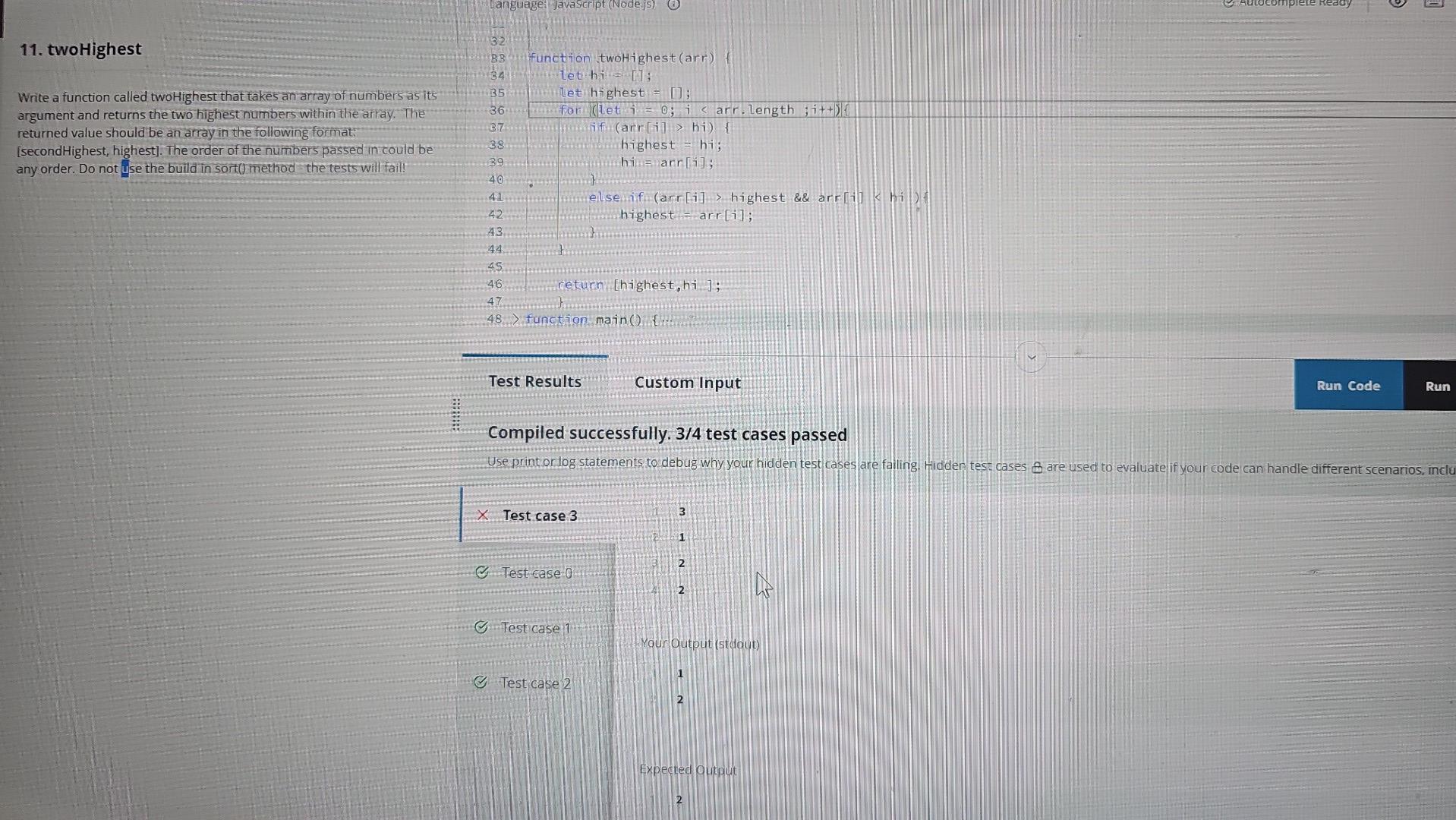 Solved 11. twoHighest Write a function called twoHighest | Chegg.com