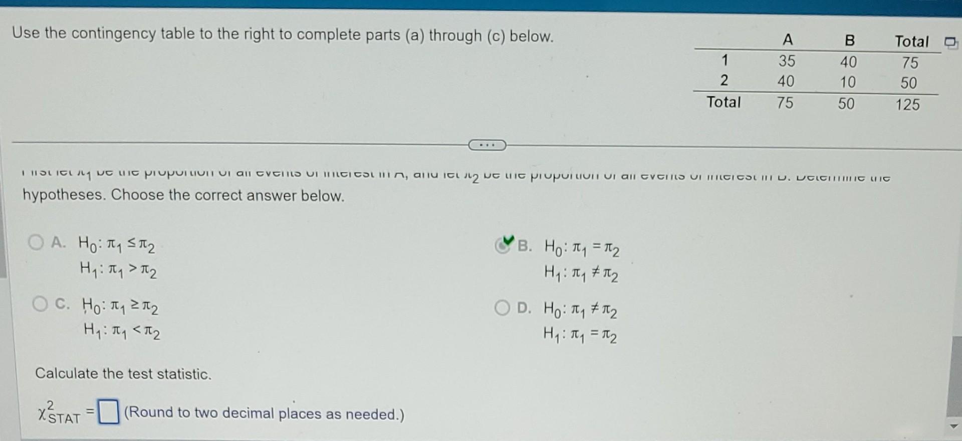 Solved Use the contingency table to the right to complete | Chegg.com