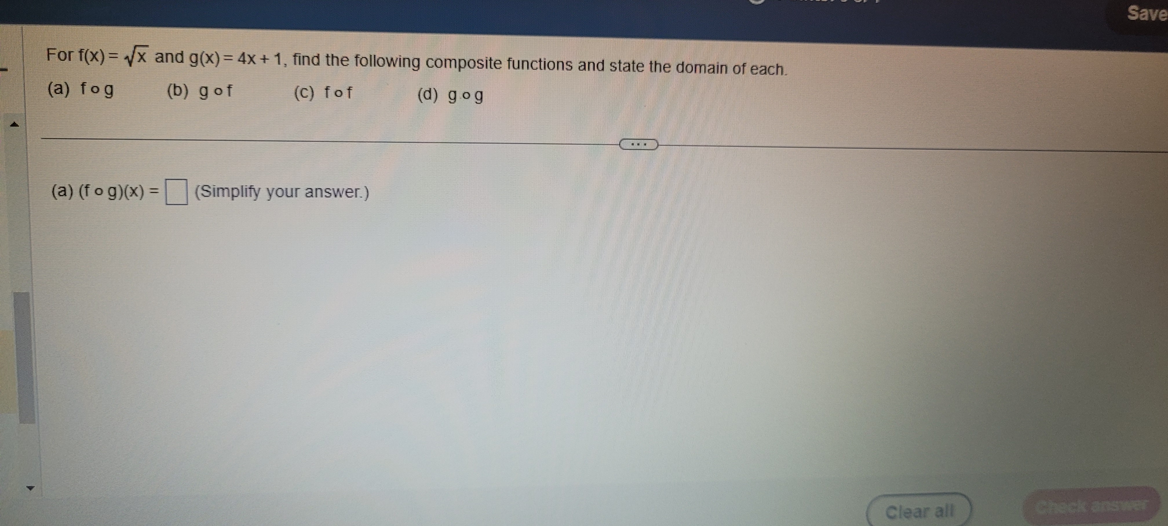Solved For f(x)=4x-5 ﻿and g(x)=1x, ﻿find the following | Chegg.com