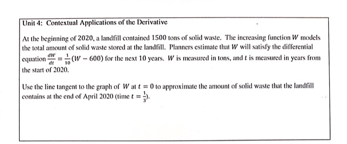 Solved Unit 4: Contextual Applications of the Derivative At | Chegg.com