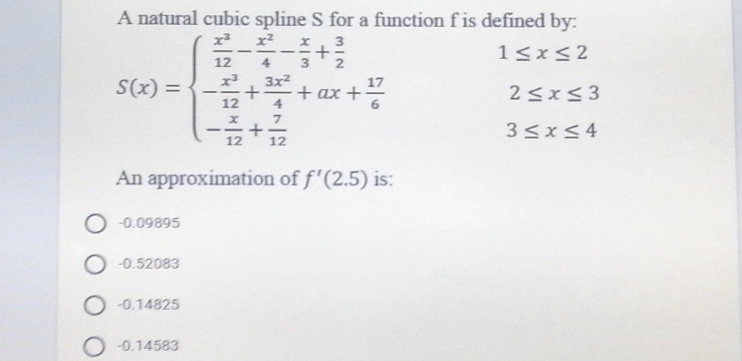 Solved - - + 12 NI A natural cubic spline S for a function f | Chegg.com
