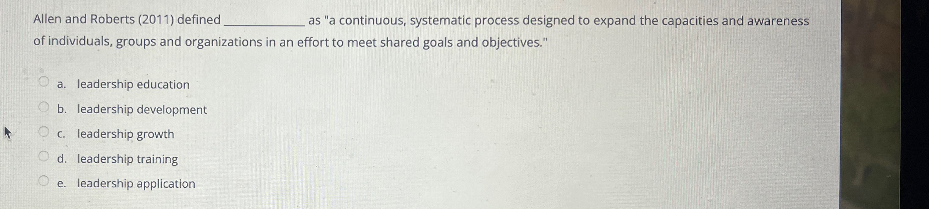 Solved Allen and Roberts (2011) ﻿defined ﻿as "a | Chegg.com