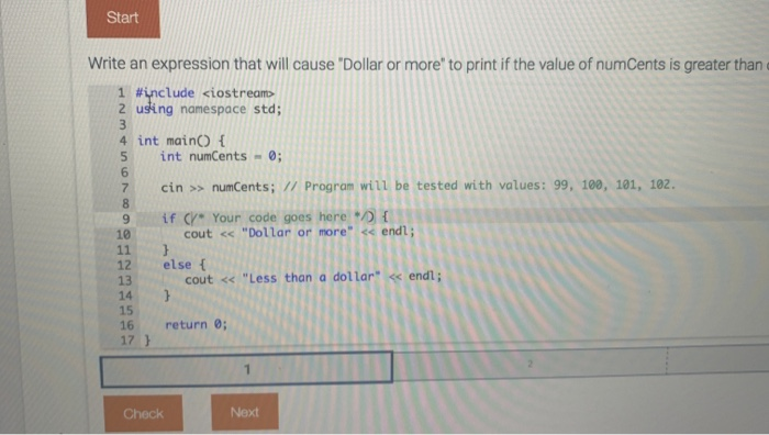 Solved Start Write an expression that will cause "Dollar or | Chegg.com