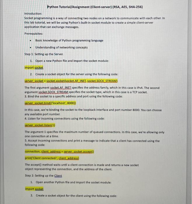 Solved Python Tutorialassignment Client Server Rsa Aes