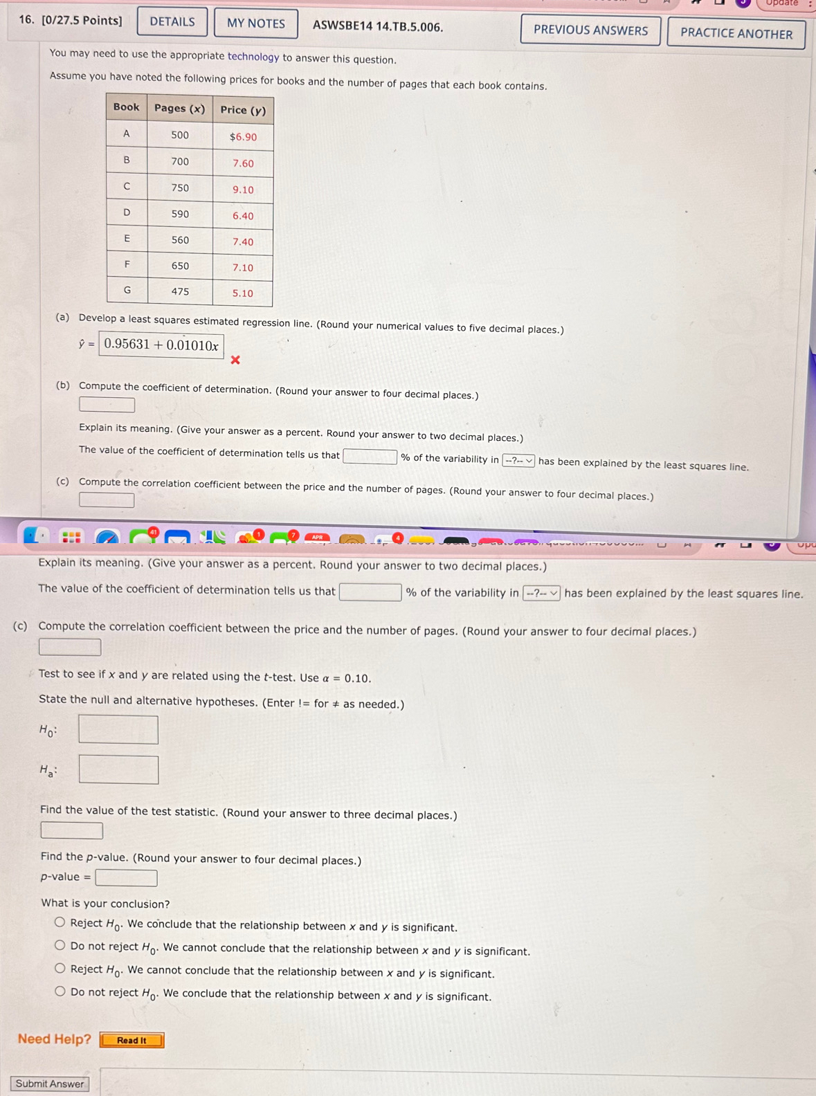 Solved [0/27.5 ﻿Points]ASWSBE14 14.TB.5.006.You may need to | Chegg.com