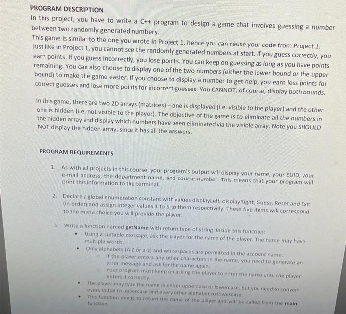 Solved In this project, you have to write a Ct+ program to | Chegg.com