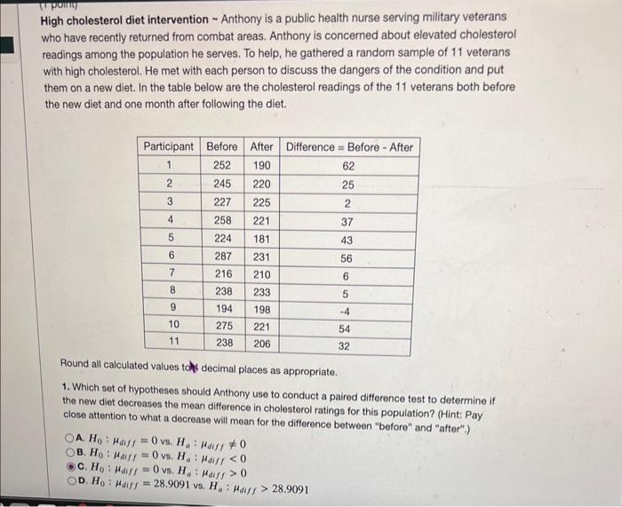 Solved High cholesterol diet intervention Anthony is a | Chegg.com