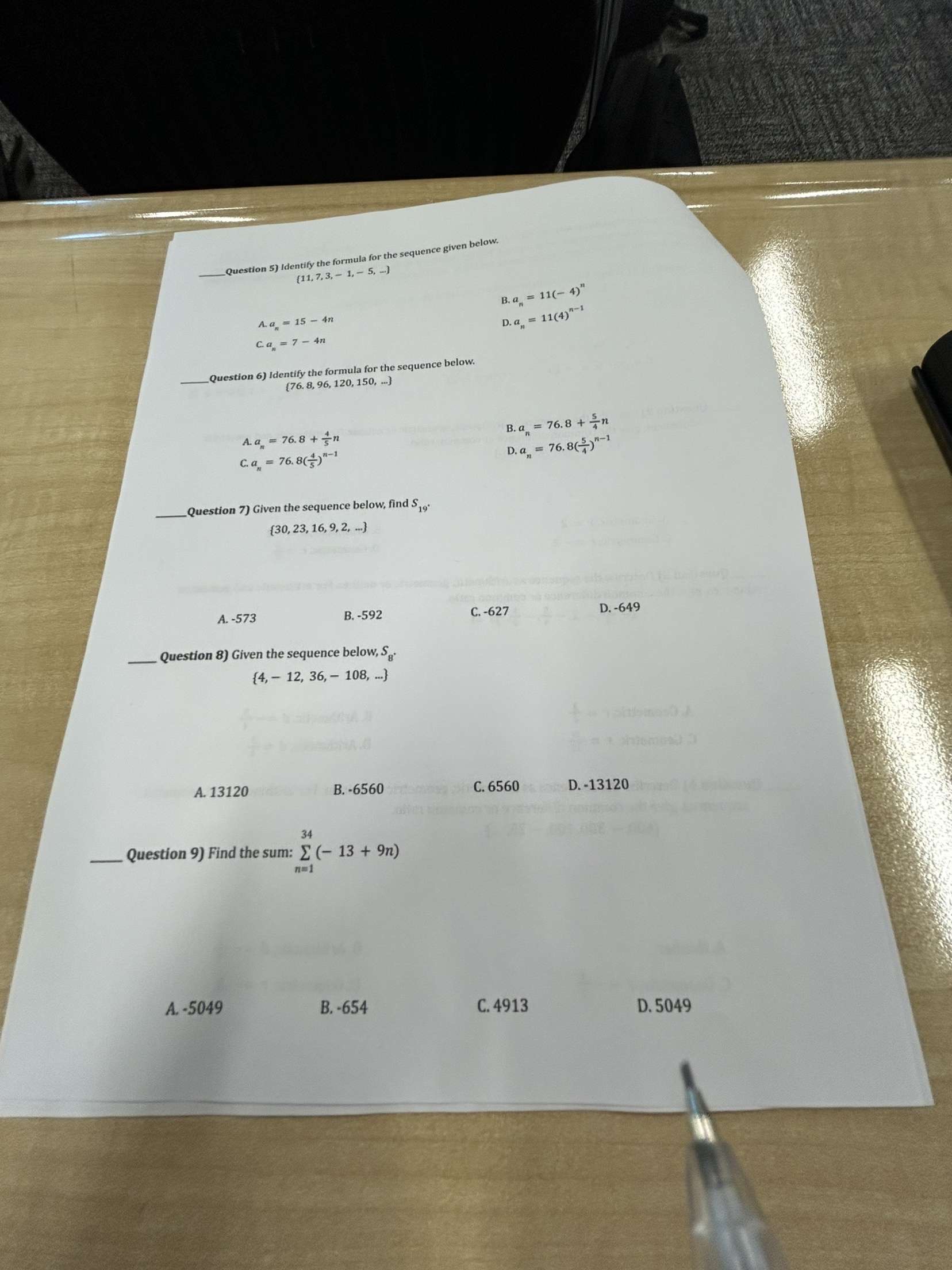 Question 5) ﻿Identify the formula for the sequence | Chegg.com