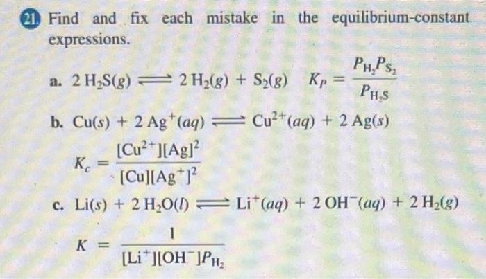 Solved Find and fix each mistake in the equilibrium-constant | Chegg.com