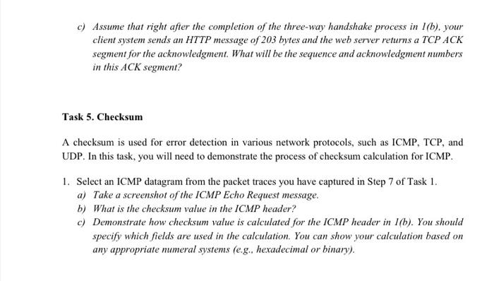 Solved Task 4. Three-Way Handshake In the TCP connection | Chegg.com