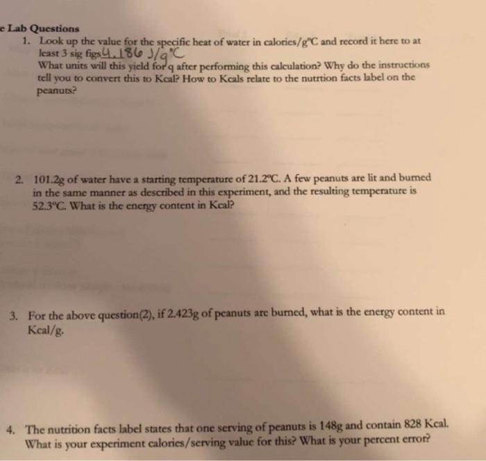 Solved Lab Questions 1. Look up the value for the specific | Chegg.com