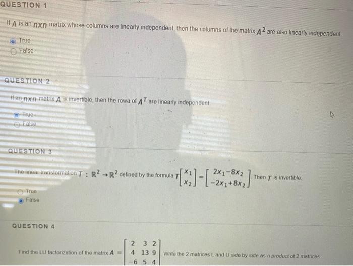 Solved Question 1 Ha Is An Nxn Matrix Whose Columns Are 
