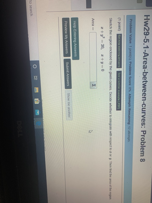 Solved Hw29-5.1-Area-between-curves: Problem 8 Problem Value | Chegg.com
