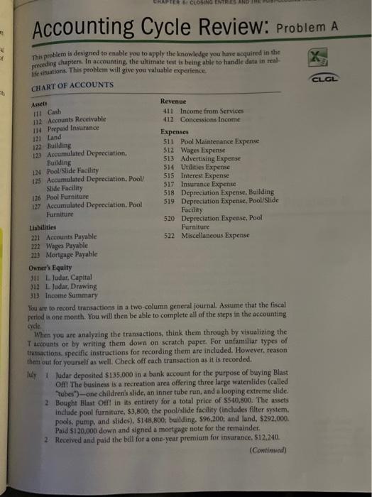 Solved Accounting Cycle Review: problem A This problem is | Chegg.com