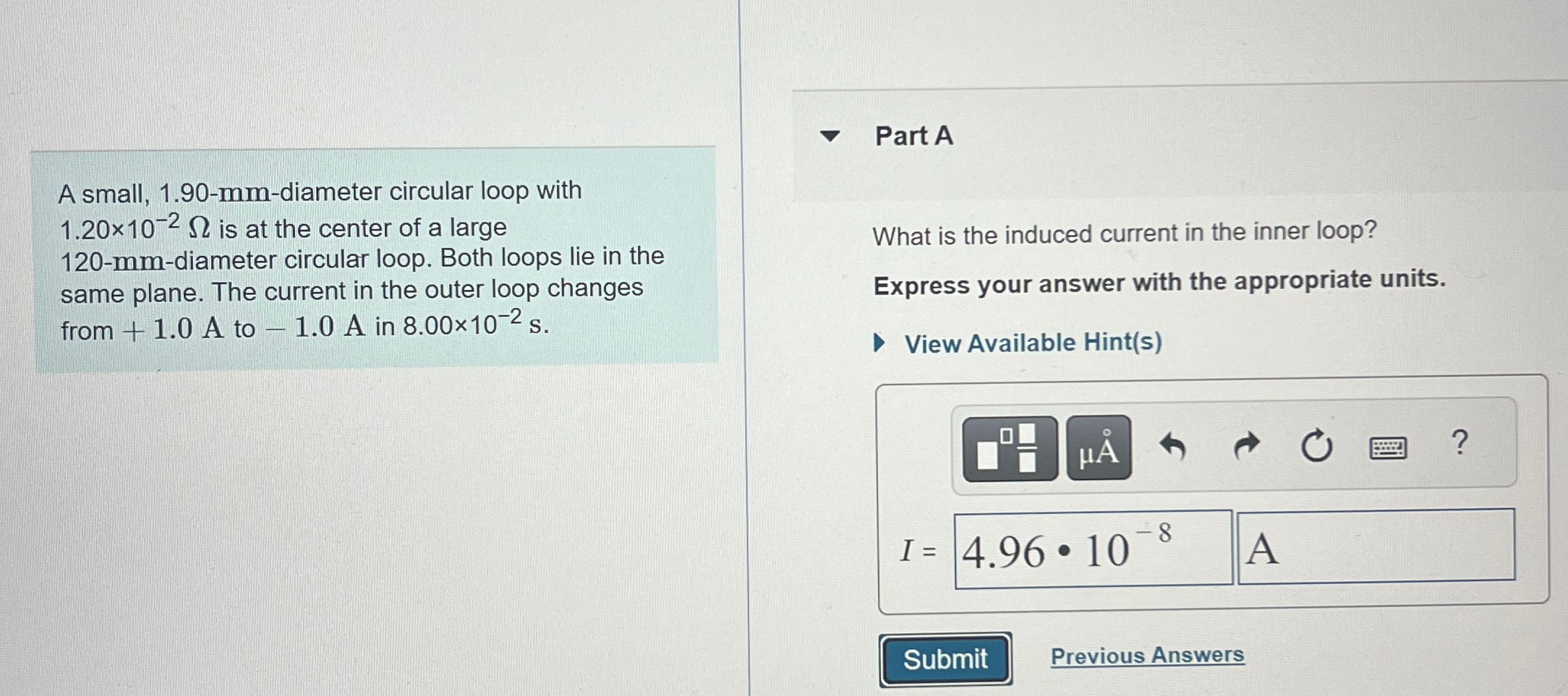 Solved A small, 1.90 -mm-diameter circular loop with | Chegg.com