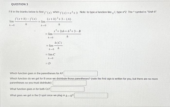 Solved QUESTION 3 Fill in the blanks below to find f'(x) | Chegg.com