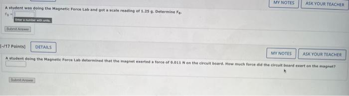Solved A student was doing the Magnetic Force Lab and got a | Chegg.com