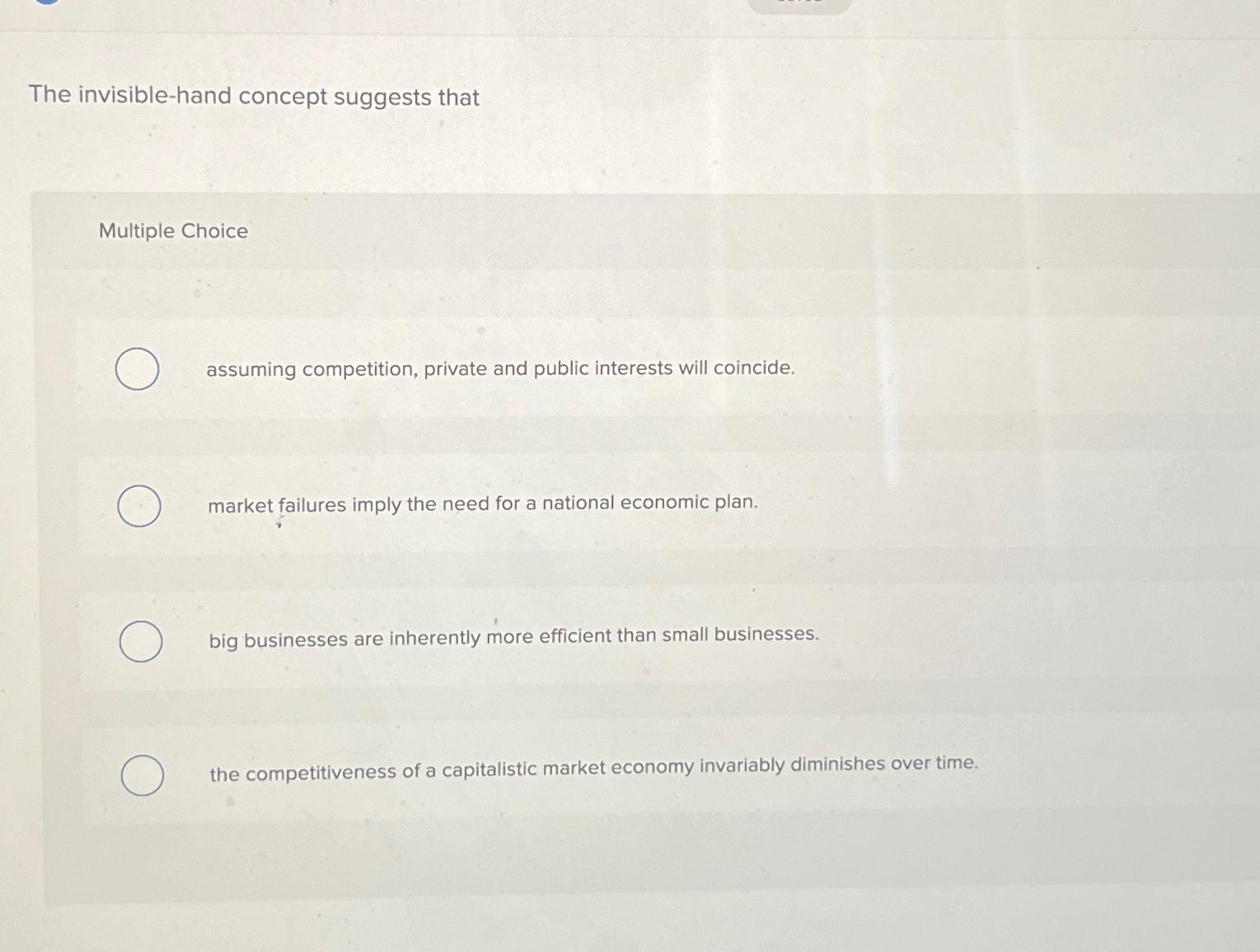 Solved The invisible-hand concept suggests thatMultiple | Chegg.com