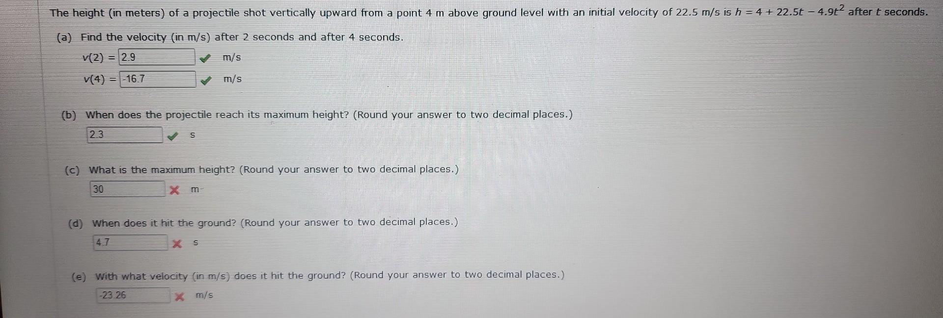 Solved The height (in meters) of a projectile shot | Chegg.com