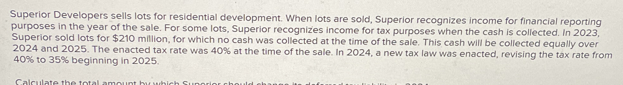 Solved Superior Developers sells lots for residential | Chegg.com