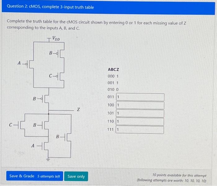 Solved Complete the truth table for the cMOS circuit shown | Chegg.com