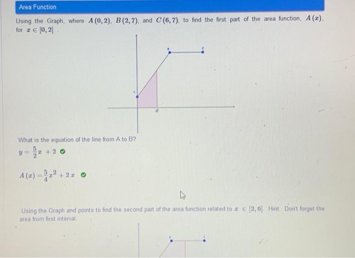 Solved Area Function Using the Graph, where A(0,2), B (2,7), | Chegg.com