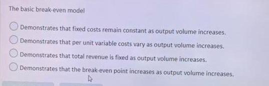 Solved The basic break-even modelDemonstrates that fixed | Chegg.com