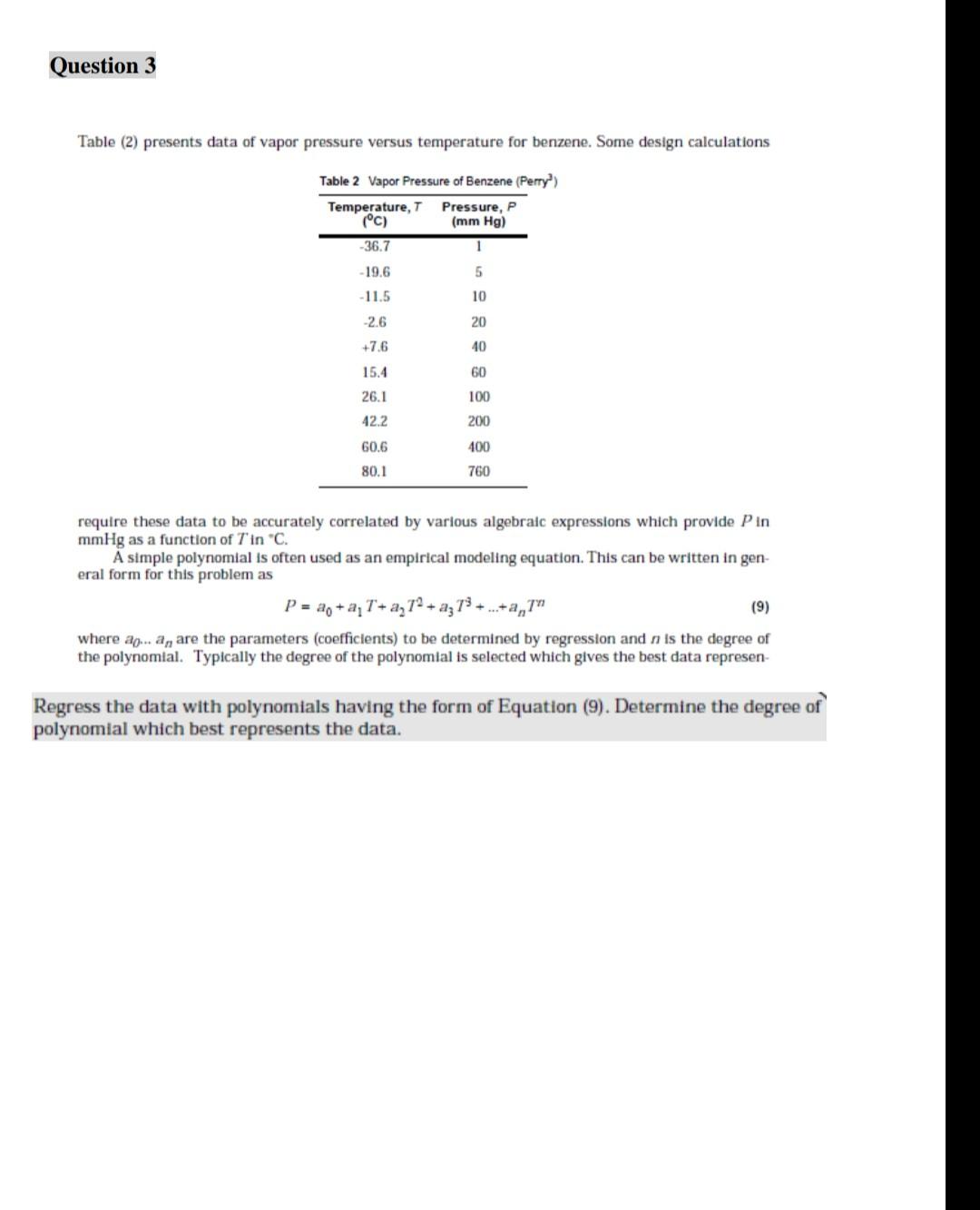 Table (2) presents data of vapor pressure versus | Chegg.com