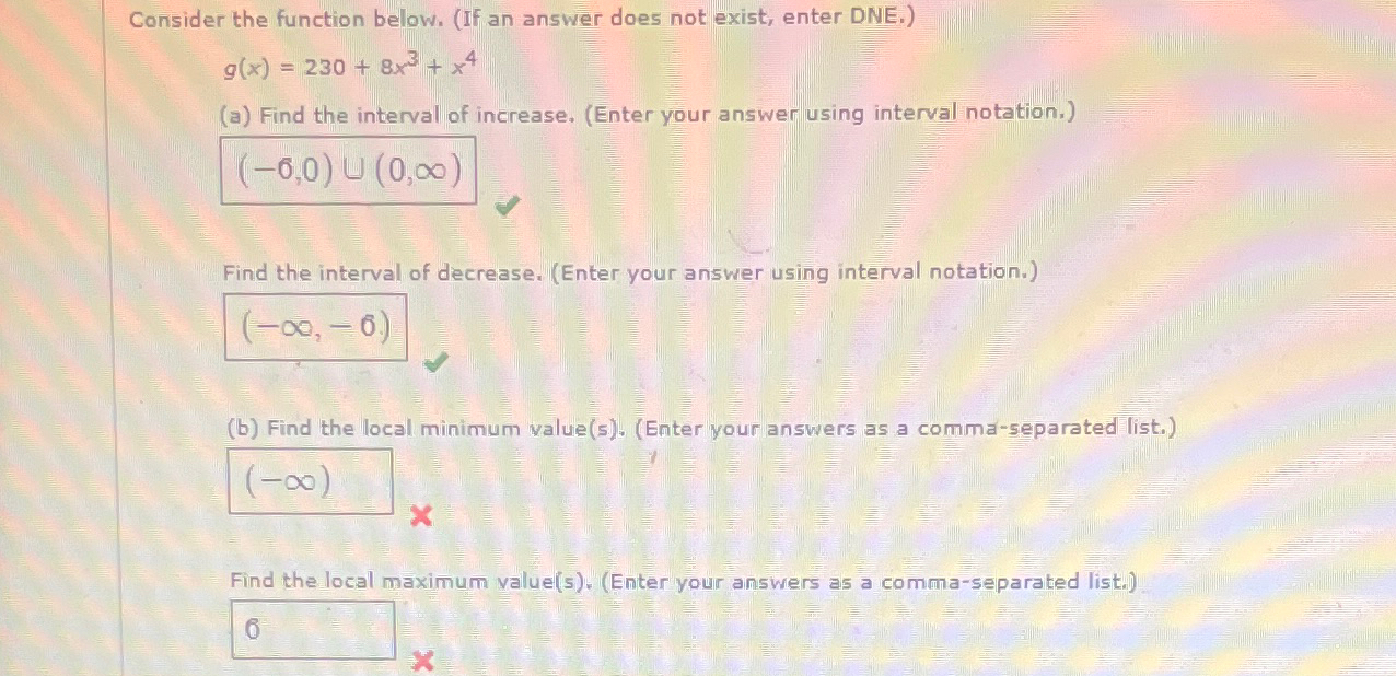Solved Consider the function below. (If an answer does not | Chegg.com