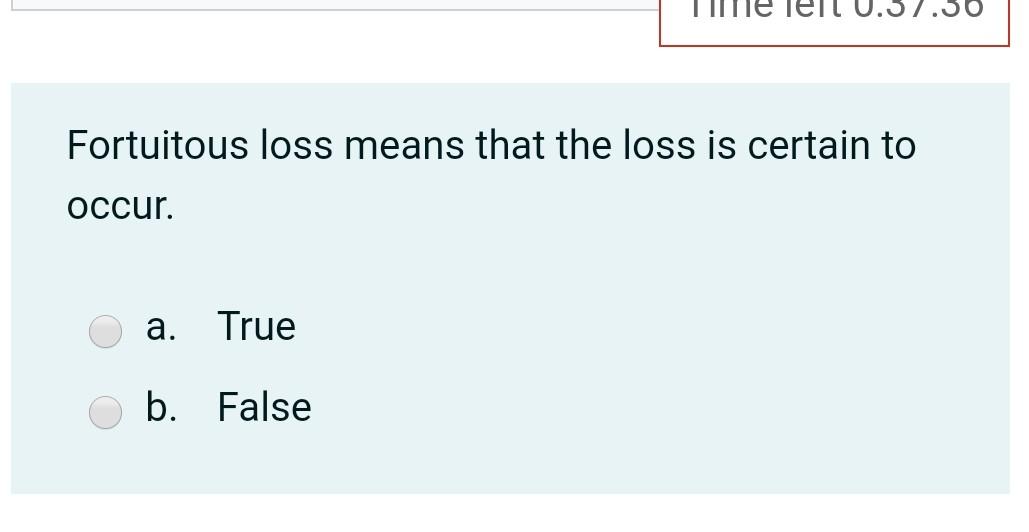 Solved Fortuitous loss means that the loss is certain to | Chegg.com