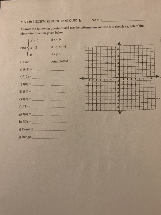 Solved MA 150 PIECEWISE FUNCTION QUIZ 6 NAME Answer the | Chegg.com