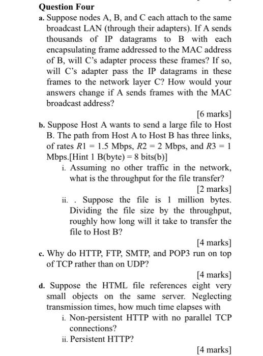 Solved Question Four a. Suppose nodes A, B, and C each | Chegg.com