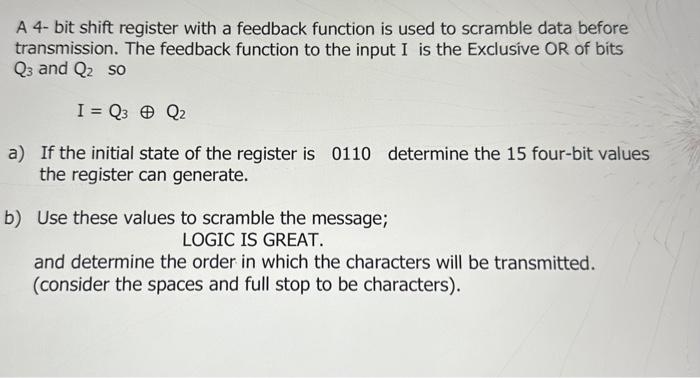 Solved A 4- bit shift register with a feedback function is | Chegg.com
